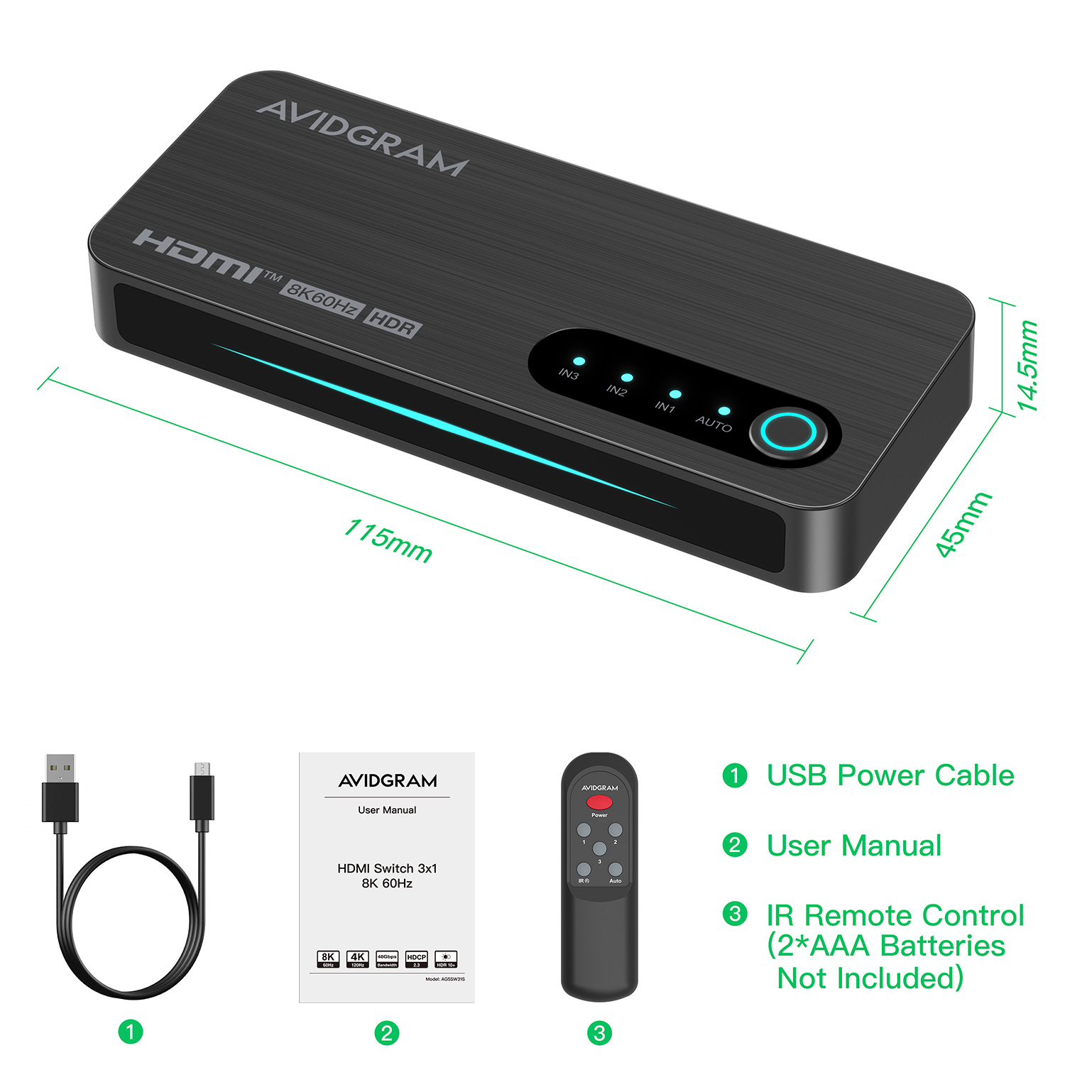 3 IN 1 OUT HDMI 2.1 Switch 8K 60Hz 4k 120Hz | AVIDGRAM